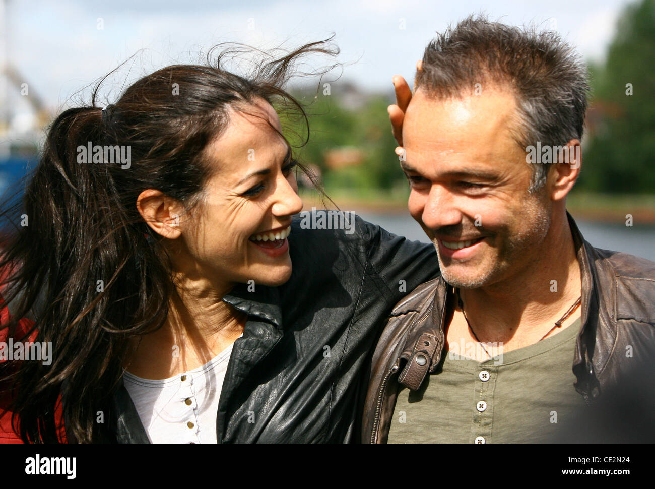 Bettina Zimmermann, Hannes Jaenicke at a photocall on the set of the ...