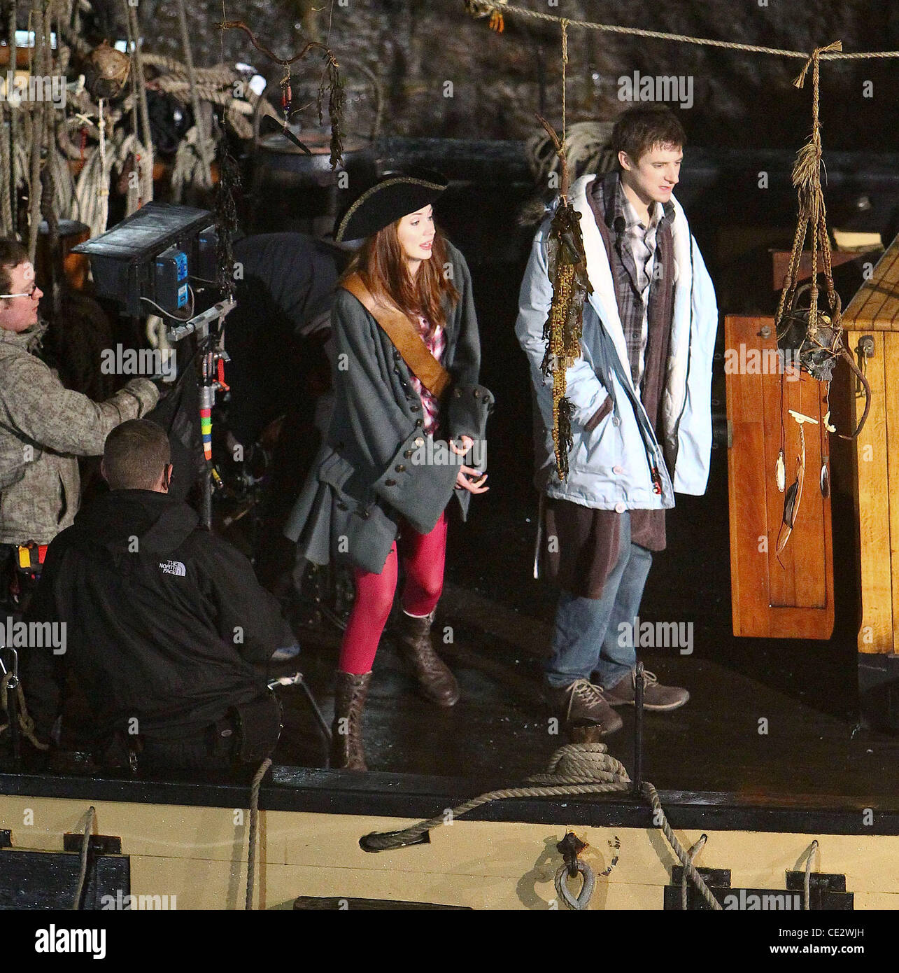 Karen Gillan filming a scene on the film set of 'Dr Who' shooting on ...