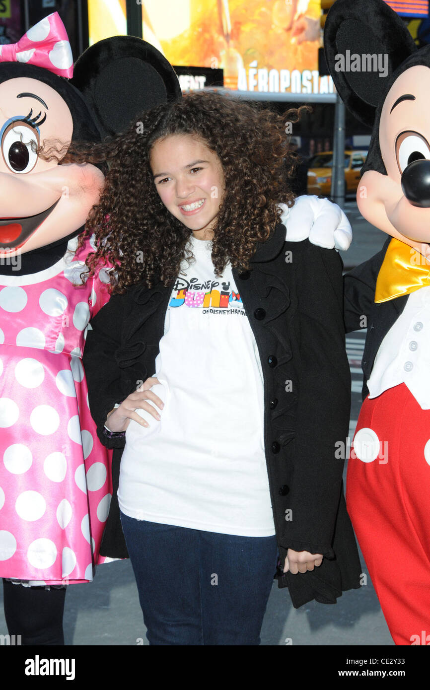 Mickey Mouse, Madison Pettis and Minnie Mouse attend the launch of ...