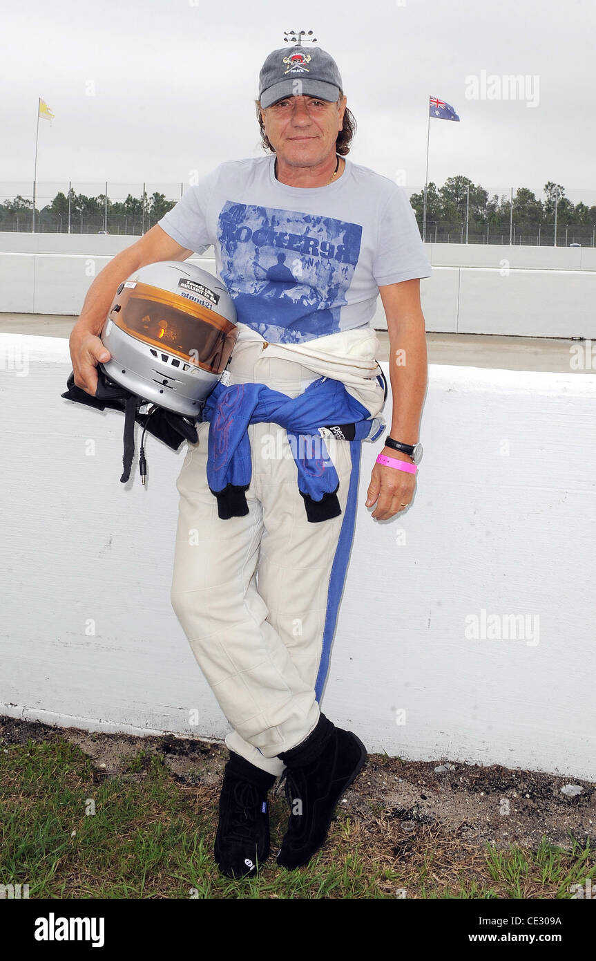 Brian Johnson of the band AC/DC competes in the Palm Beach Grand Prix ...