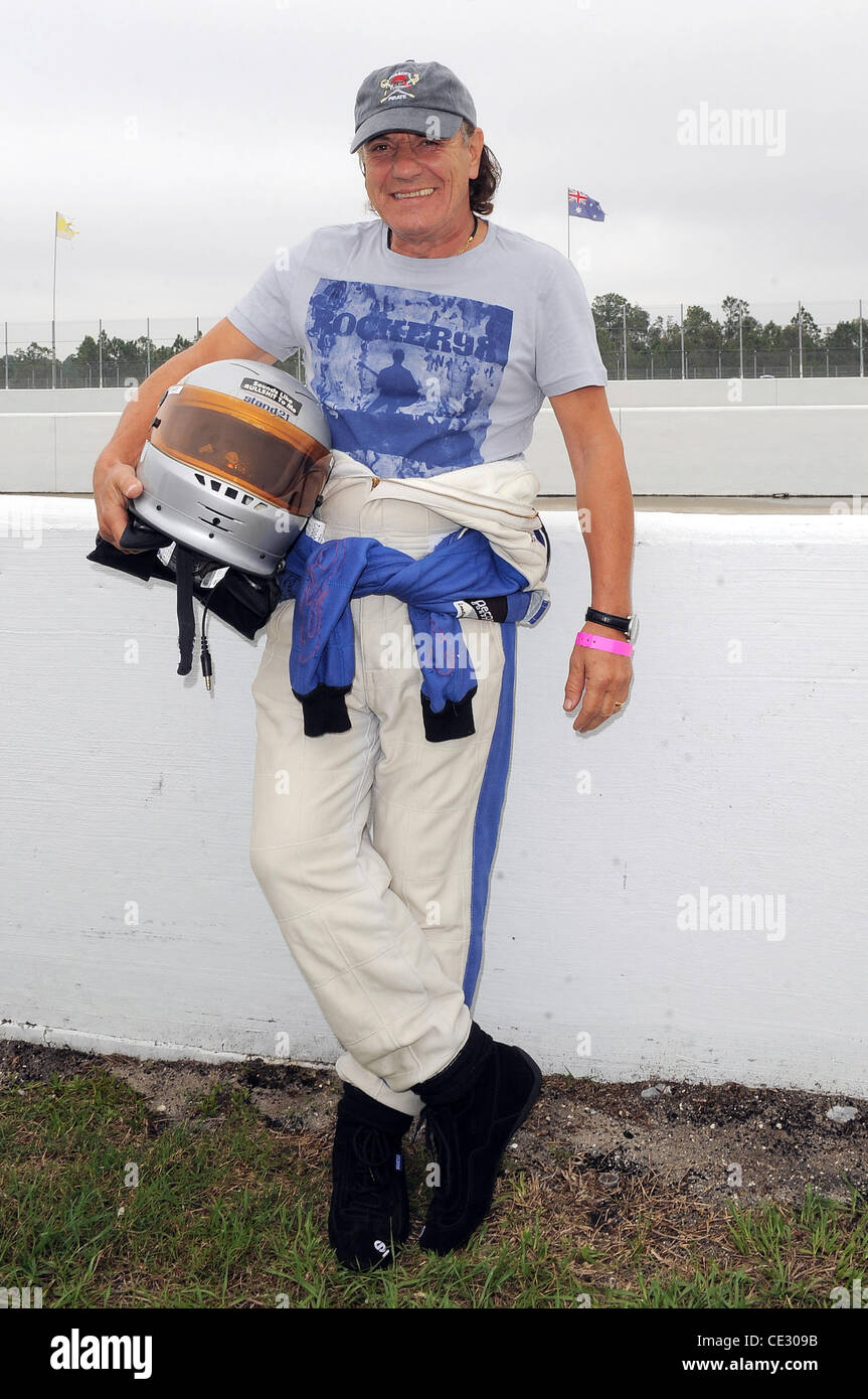 Brian Johnson of the band AC/DC competes in the Palm Beach Grand Prix ...