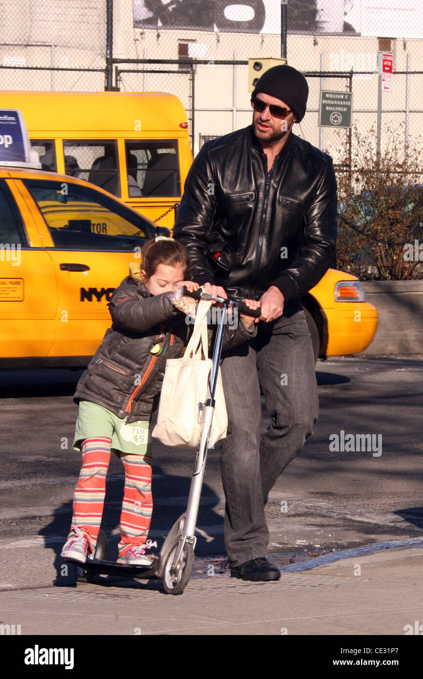 Hugh Jackman out for a walk with his daughter Ava Jackman New York City ...