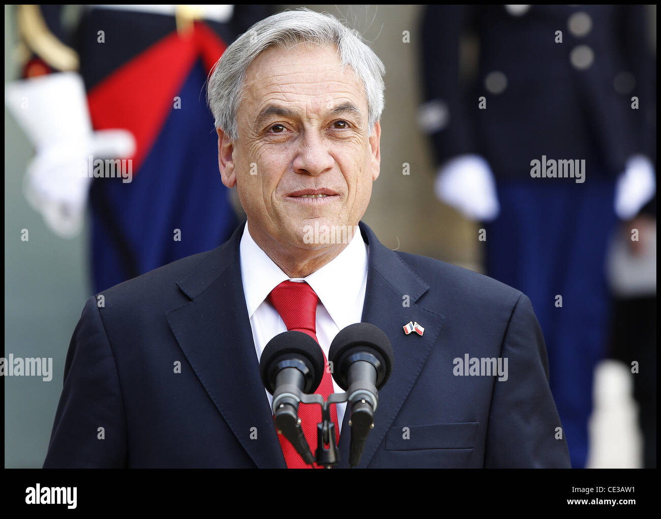 Sebastian Pinera, President of Chile makes a speech on the steps of the ...