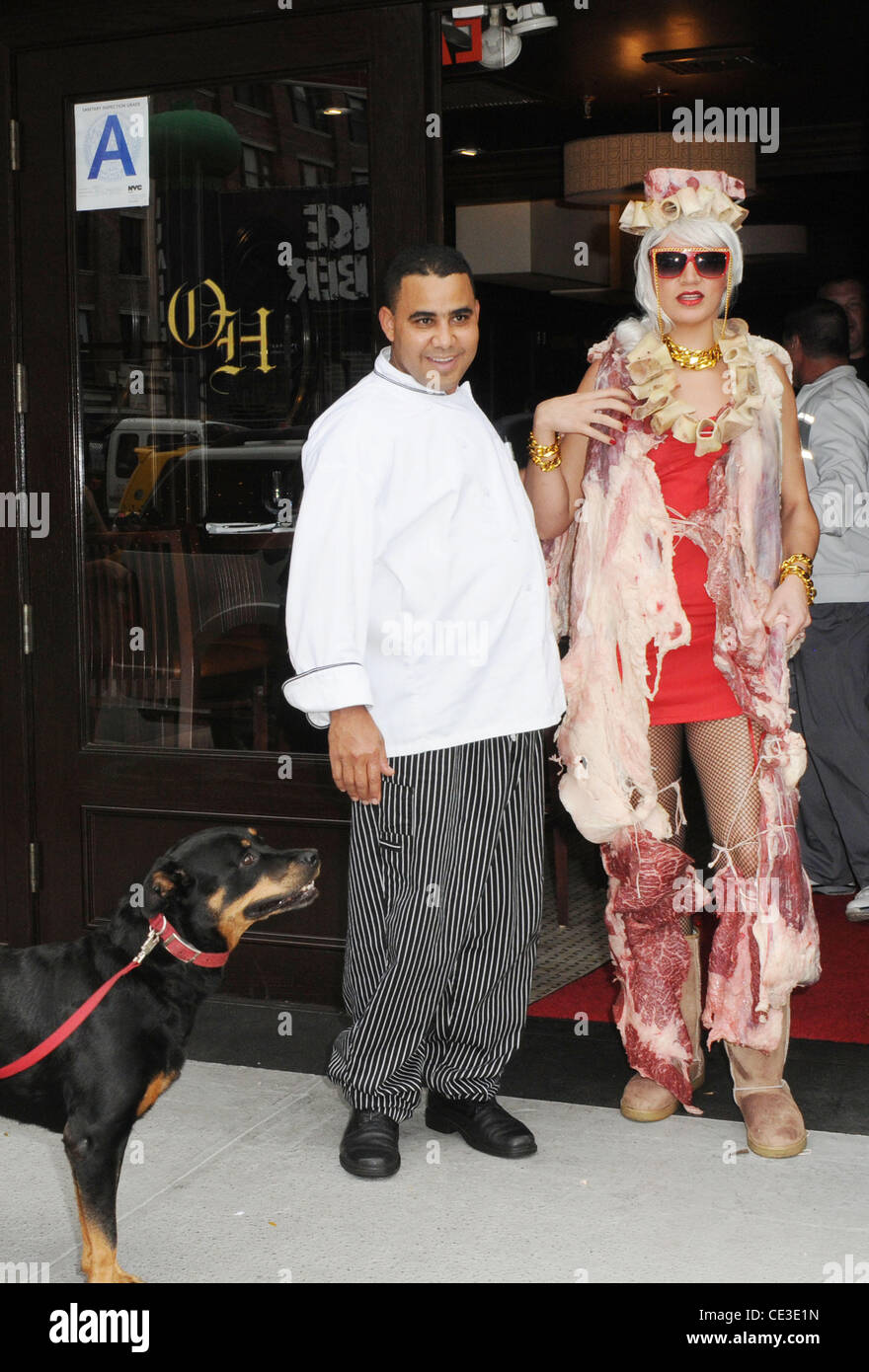 A passing dog takes notice as model Mery Lopez displays a one-of-a-kind ...