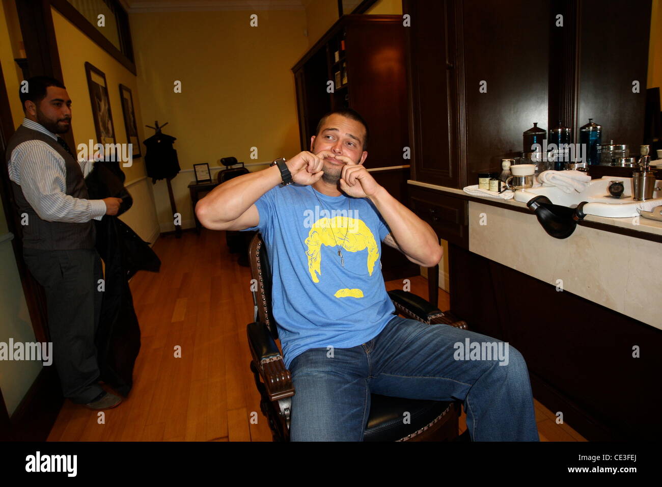 Nick Swisher New York Yankees outfielder getting his beard shaved at ...