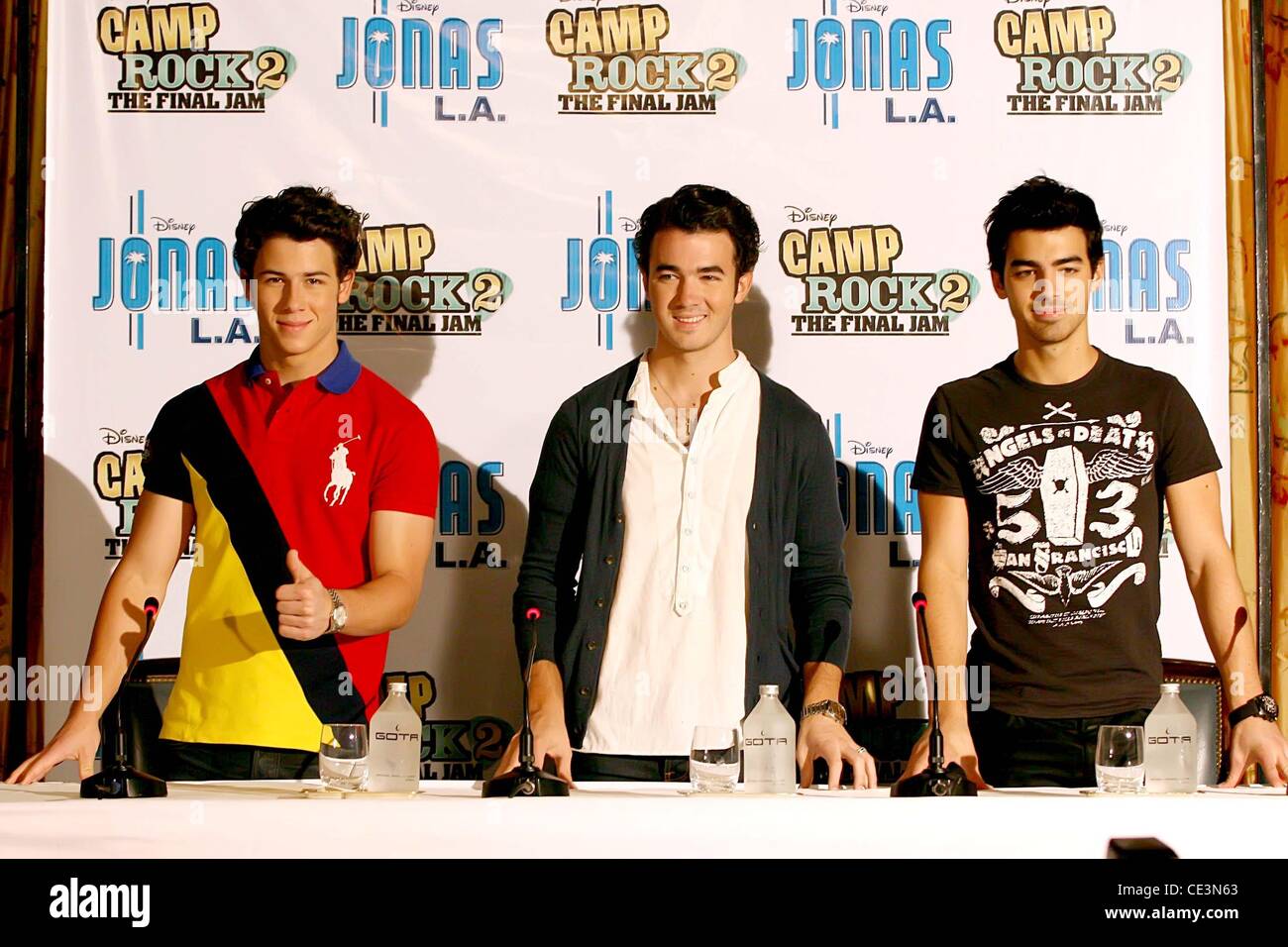 Nick Jonas, Kevin Jonas and Joe Jonas Jonas Brothers attend a press ...