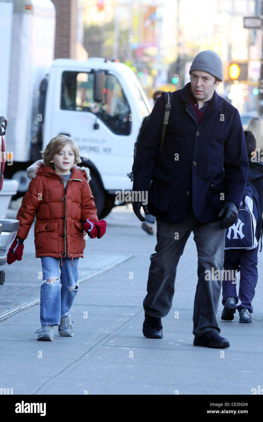 James Wilke Broderick wears fashionably ripped jeans on his walk to ...