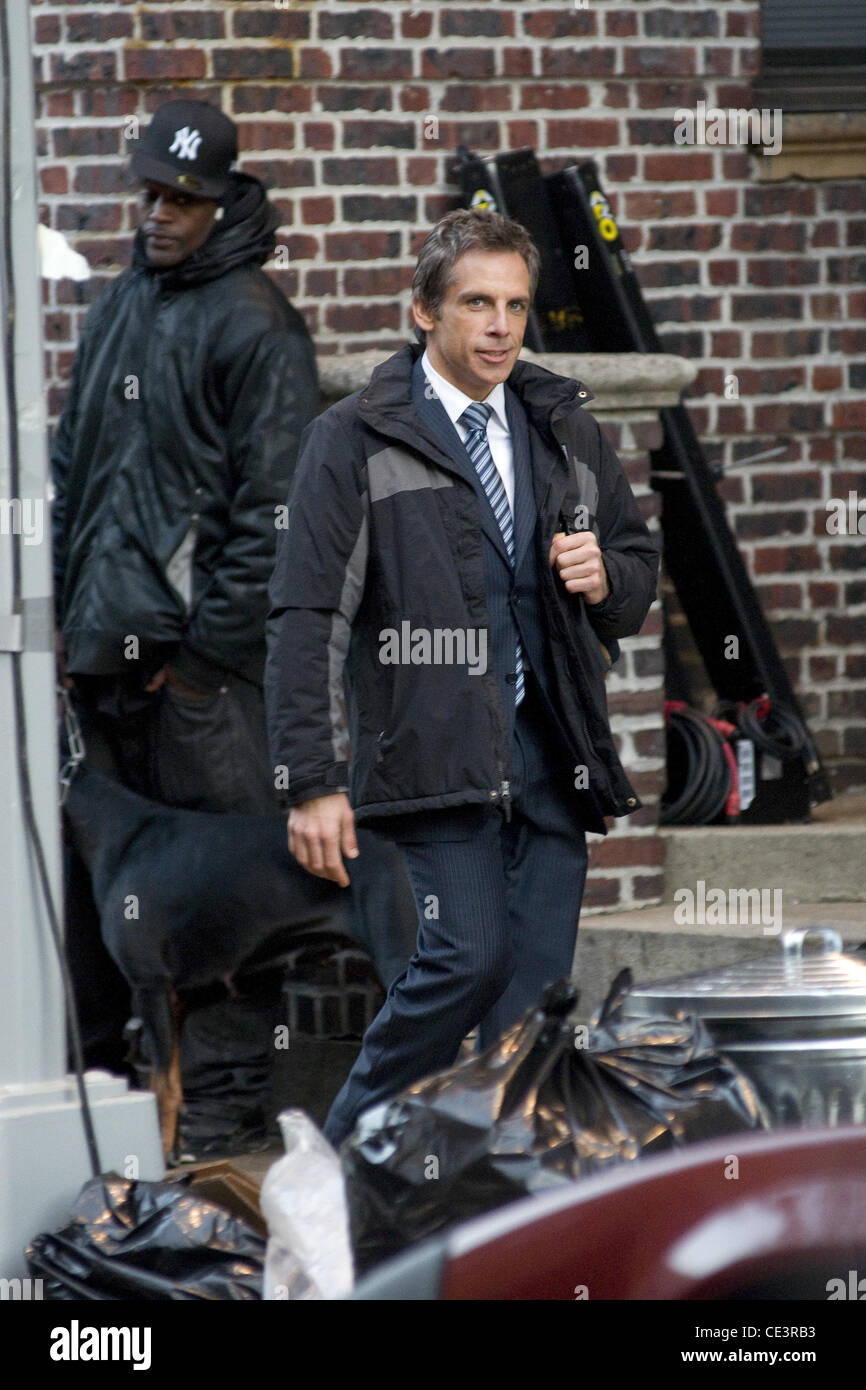 Ben Stiller on the set of 'Tower Heist' filming in Queens New York City ...