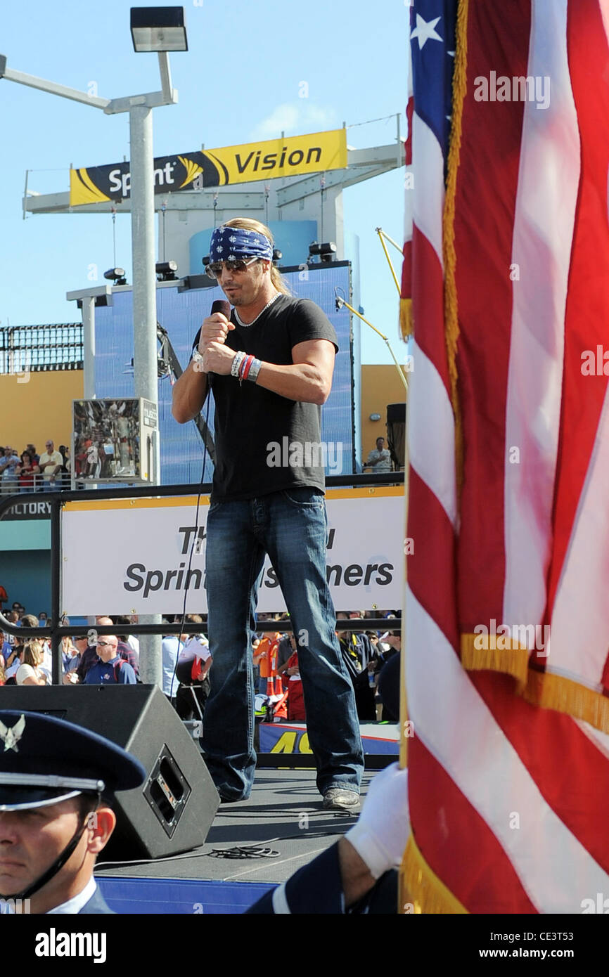 Bret Michaels appears as the Grand Marshal for the Ford 400 Nascar race ...