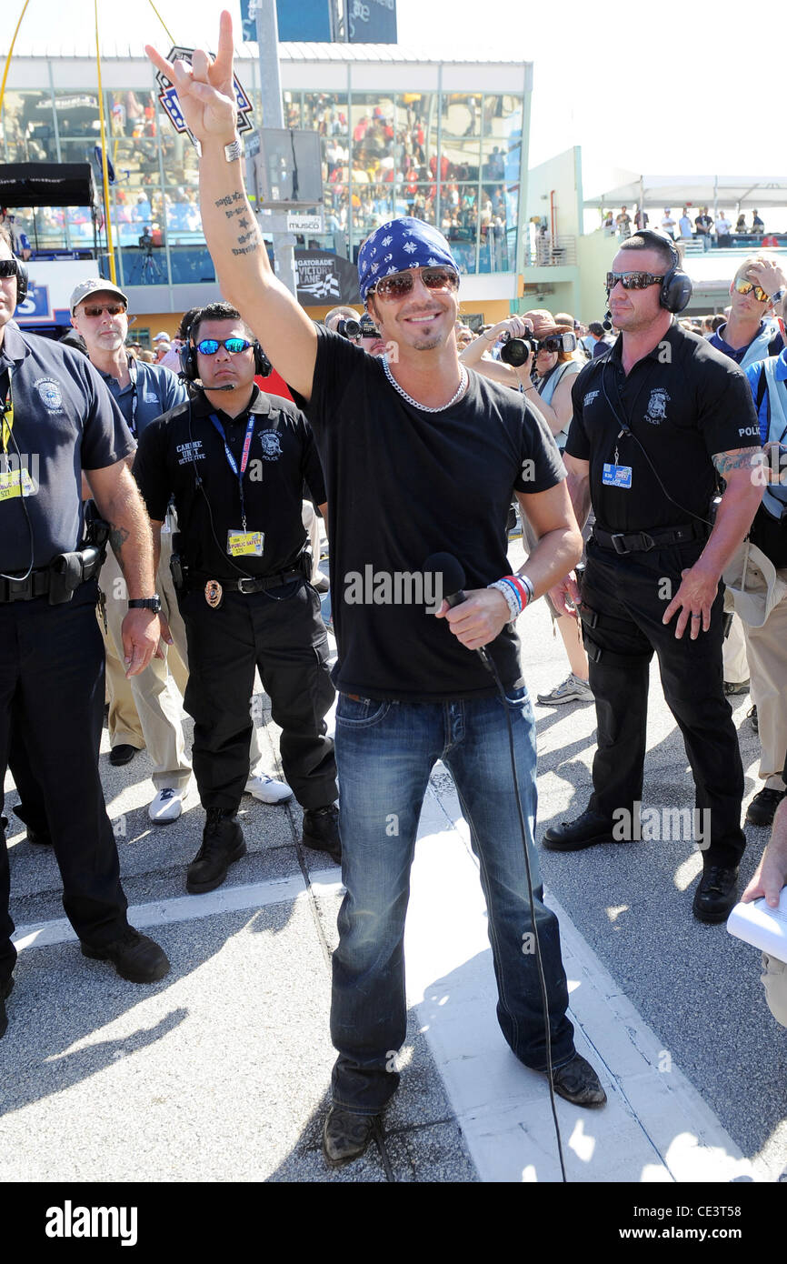 Bret Michaels appears as the Grand Marshal for the Ford 400 Nascar race ...