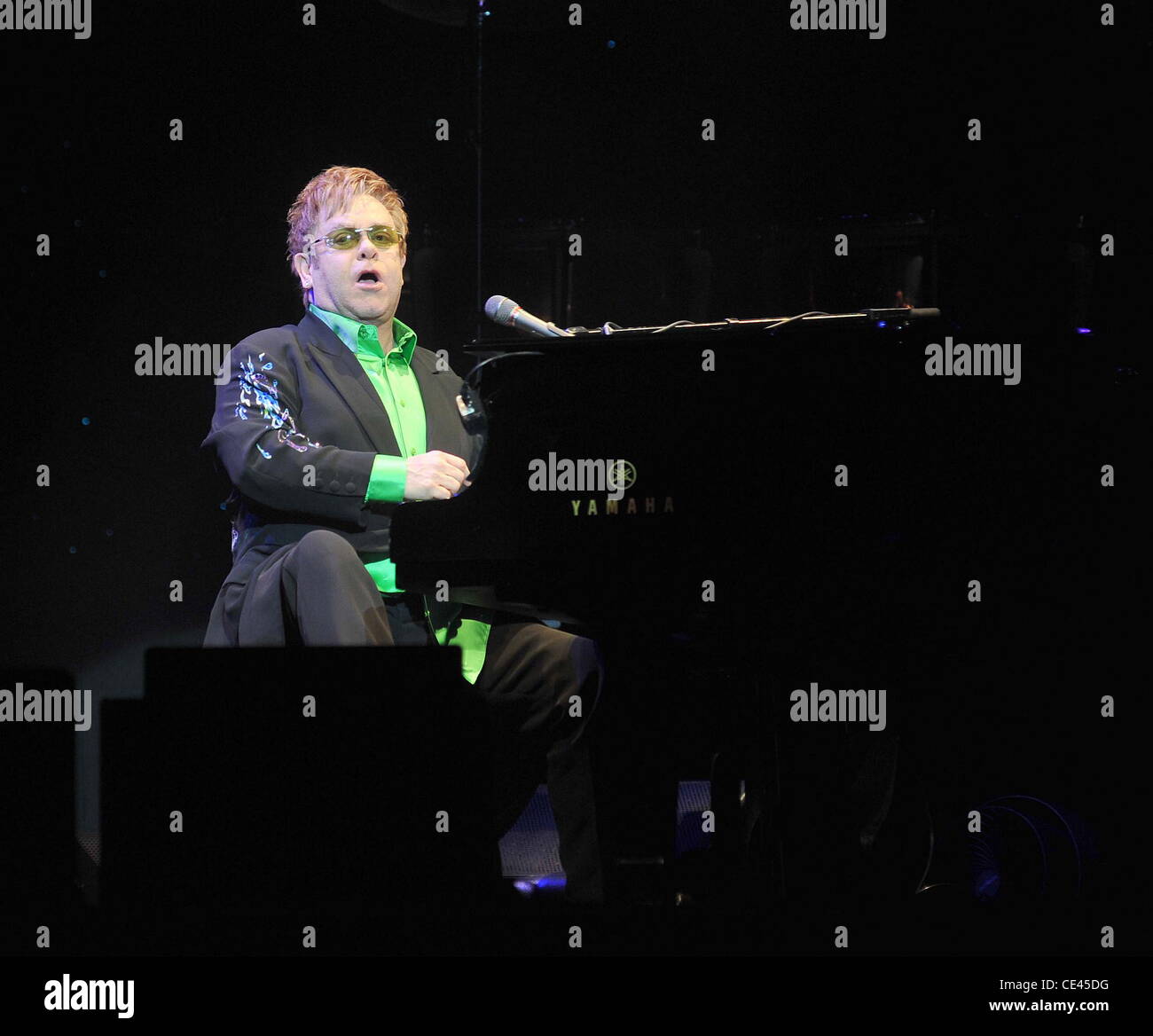 Elton John performs live during his tour at the O2 Arena in Dublin ...