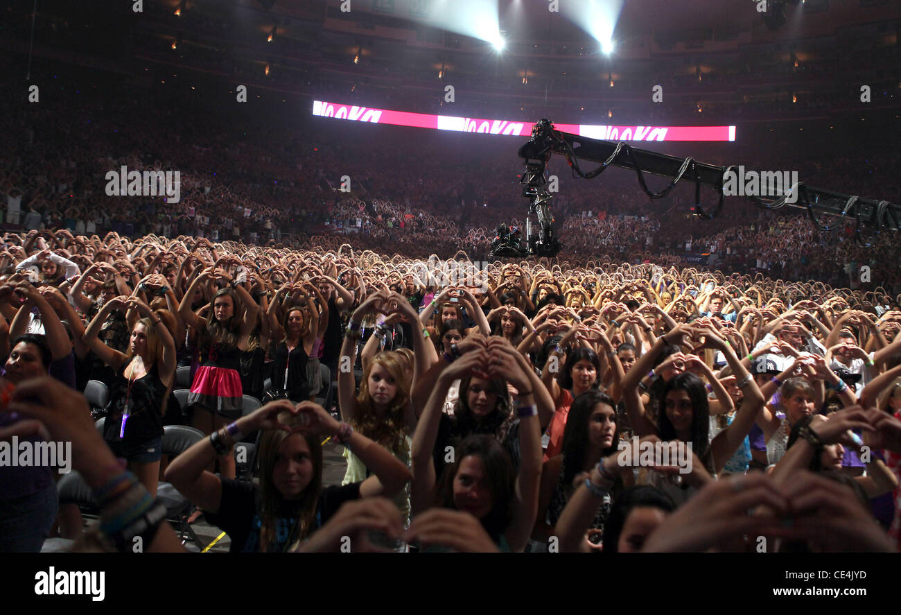 Fans during Justin Bieber's 'My World Tour' show at Madison Square ...