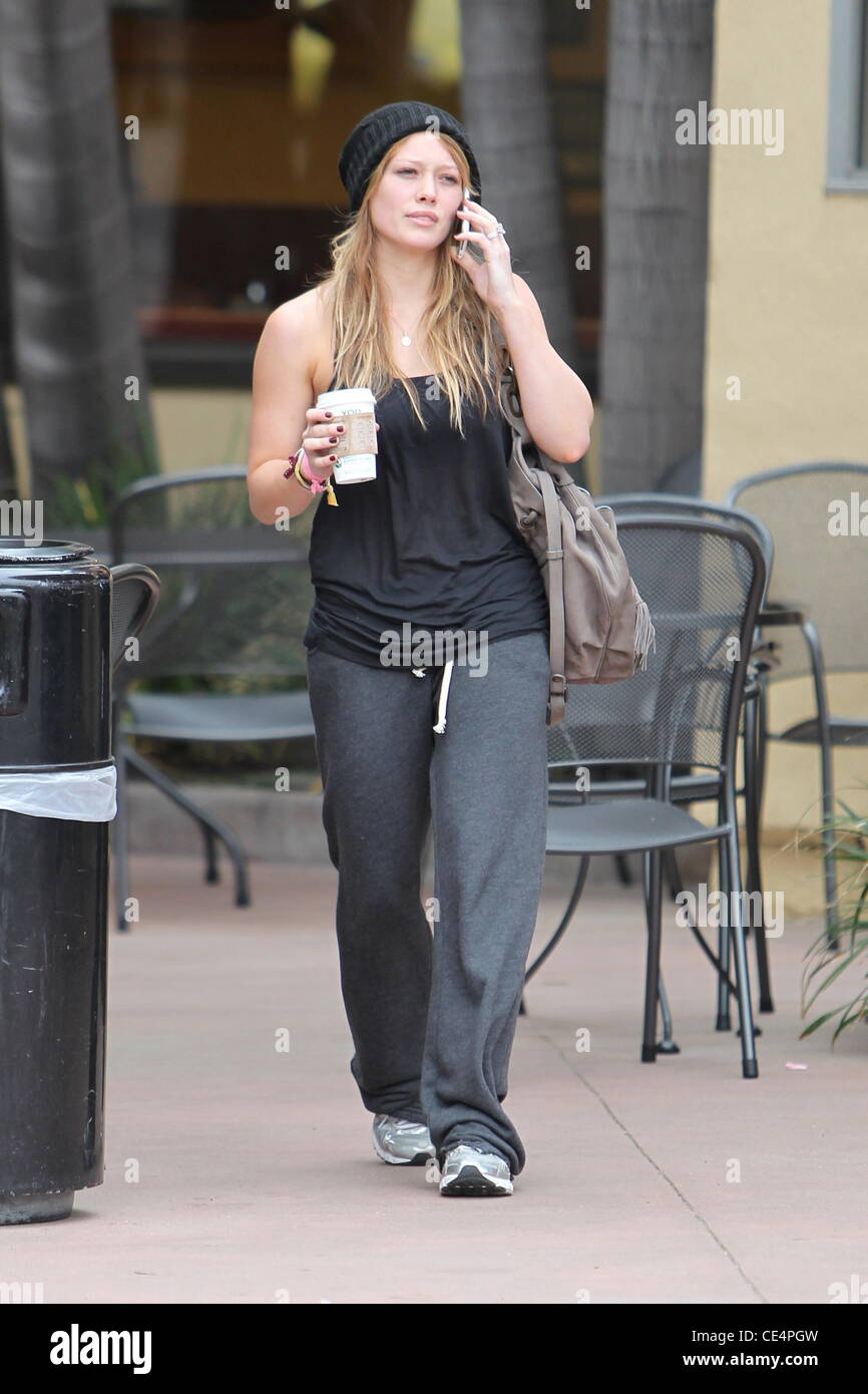 Hilary Duff stops at Starbucks after visiting her personal trainer's in West Hollywood. Duff is ...