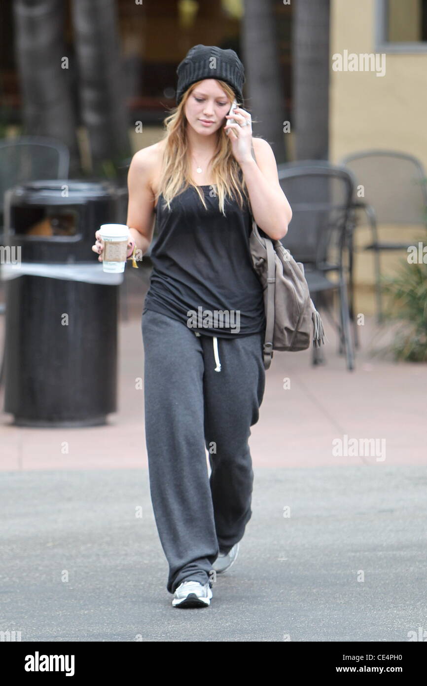 Hilary Duff stops at Starbucks after visiting her personal trainer's in West Hollywood. Duff is ...