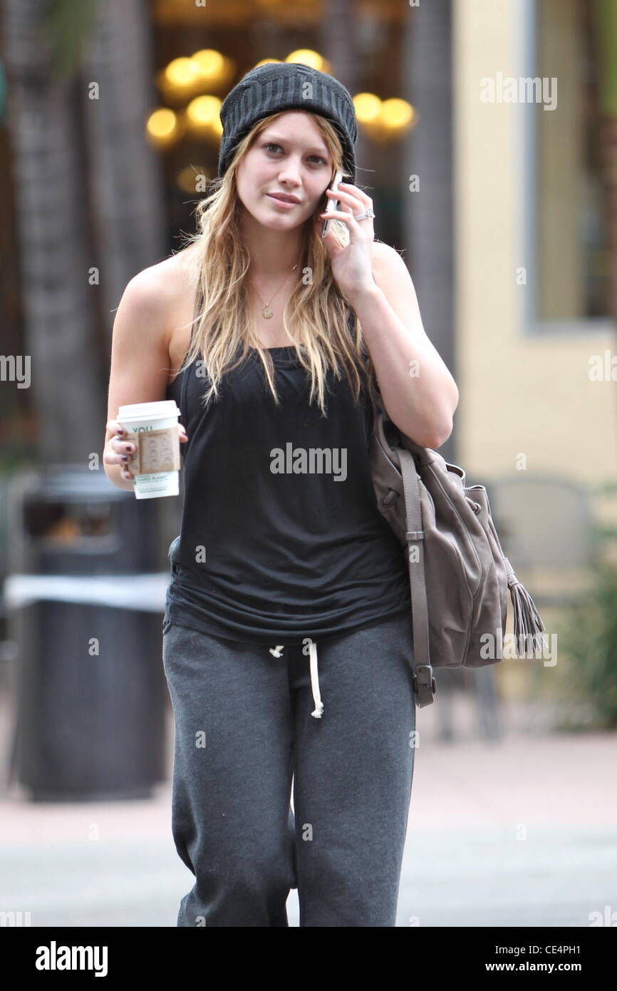 Hilary Duff stops at Starbucks after visiting her personal trainer's in West Hollywood. Duff is ...