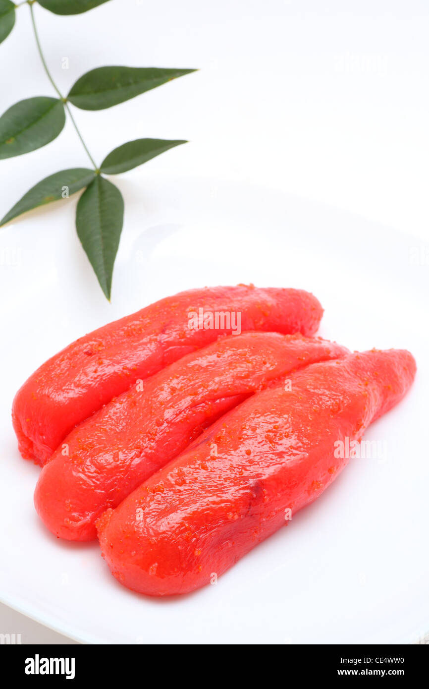 Marinating tarako in hot pepper sauce, japanese food Stock Photo - Alamy