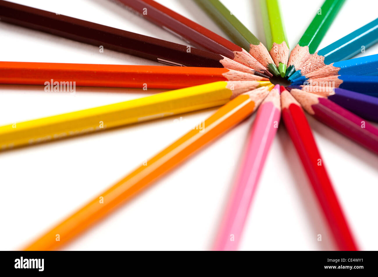 circle made of color pencils on white background Stock Photo - Alamy