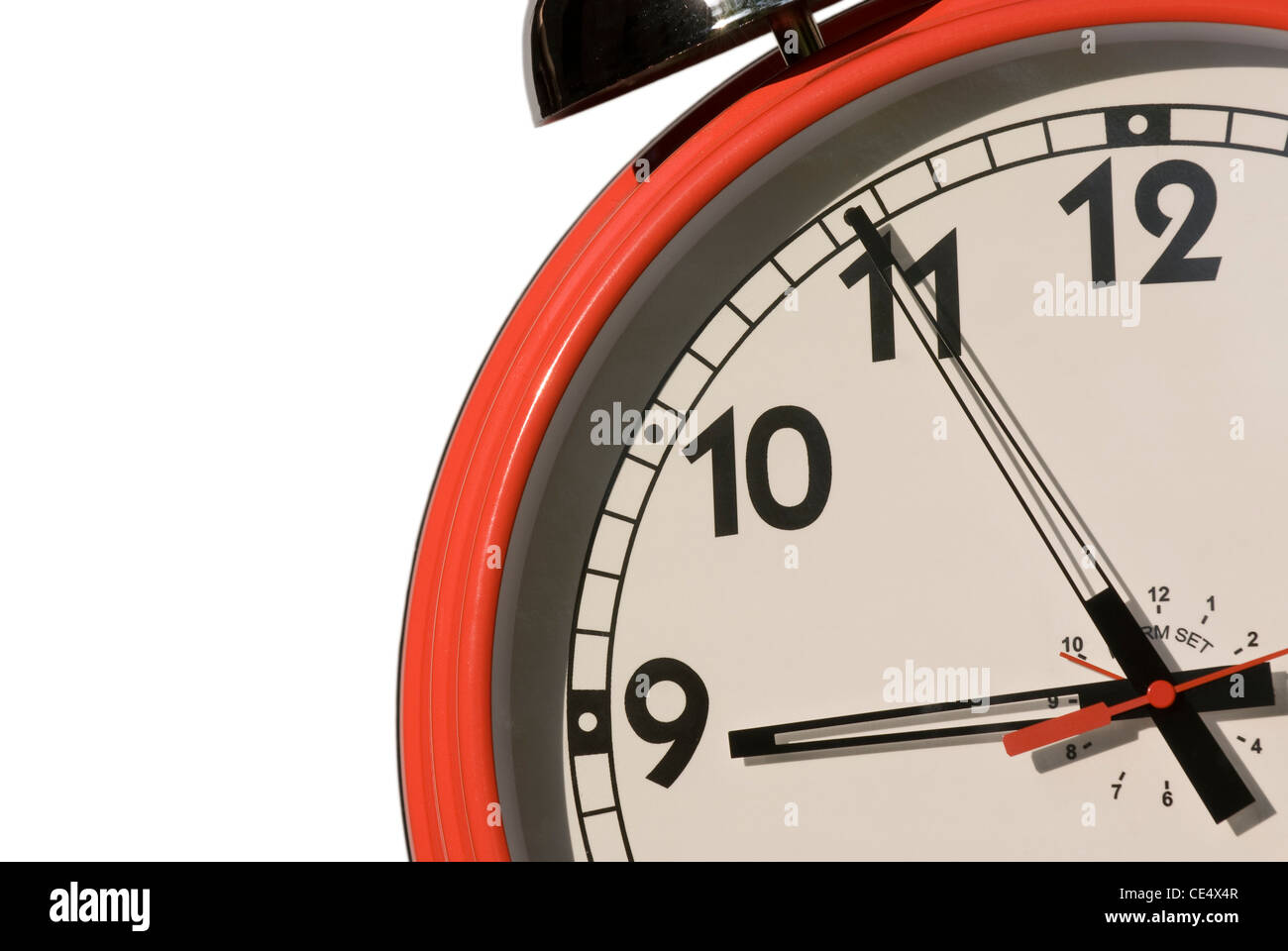 Clock-face of modern red alarm-clock shot on a white background Stock ...