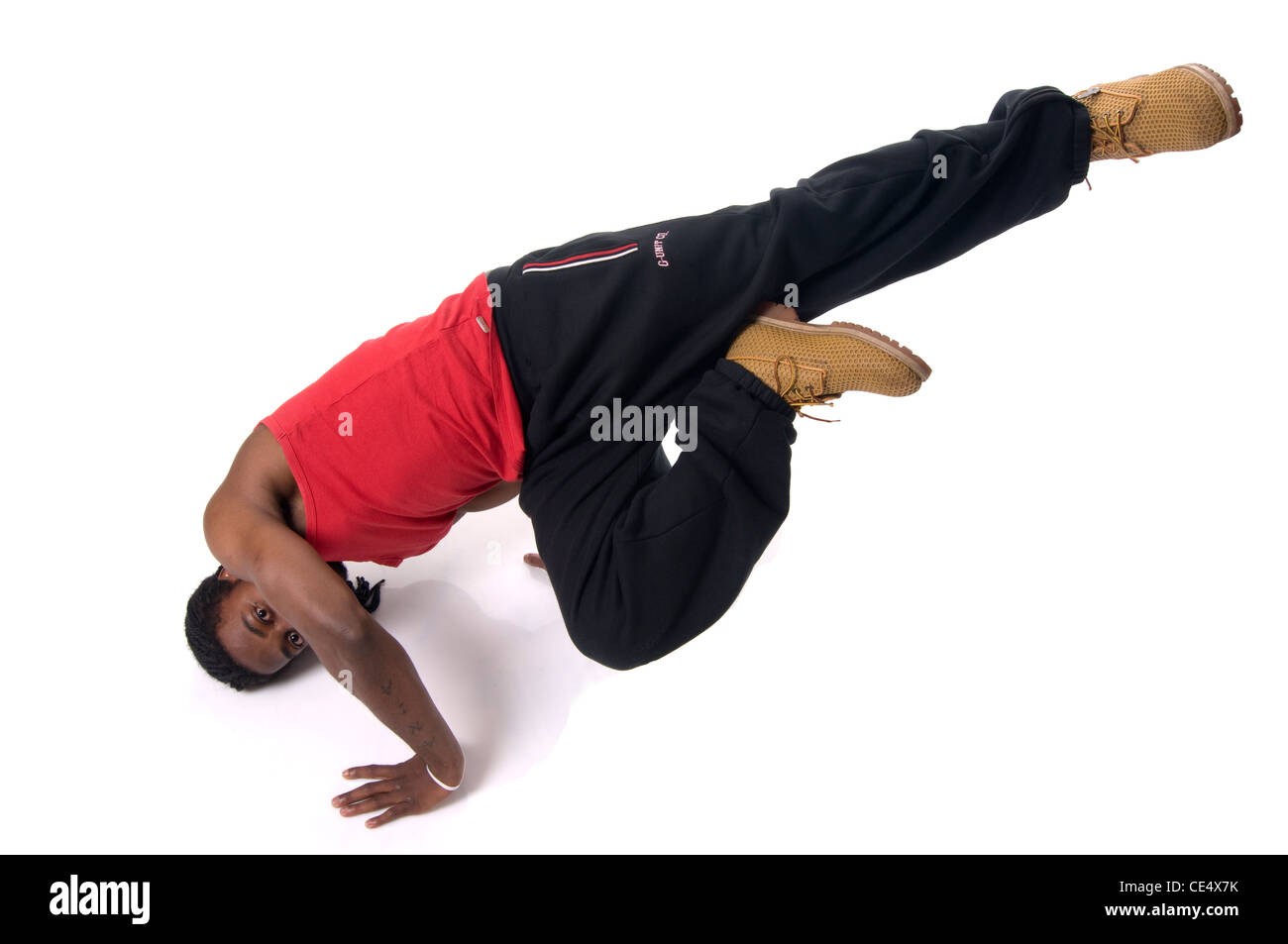 Contemporary dancer - breakdance instructor on white background Stock ...