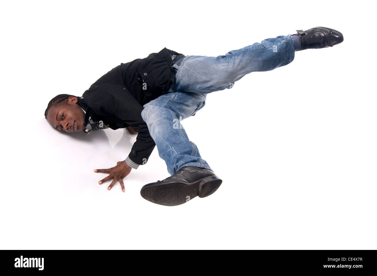 Contemporary dancer - breakdance instructor on white background Stock ...