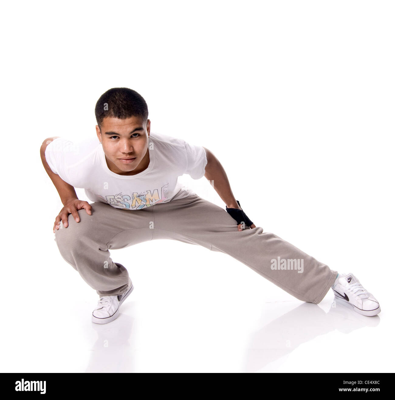 Contemporary dancer - breakdance instructor on white background Stock ...