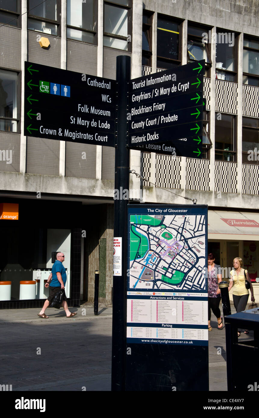 Direction sign in the centre of Gloucester, England Stock Photo - Alamy