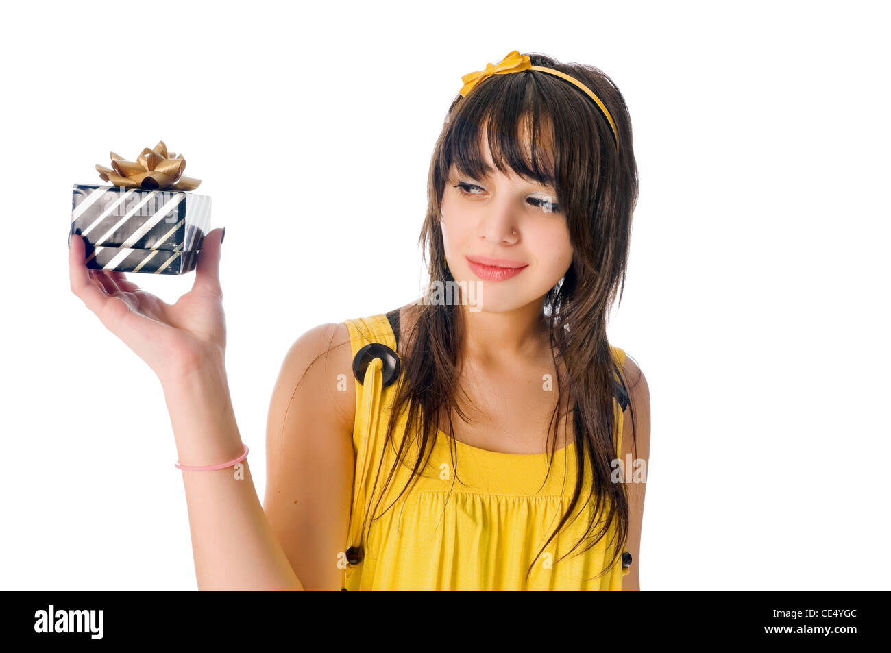 Beautiful girl with gift box isolated on white background Stock Photo ...