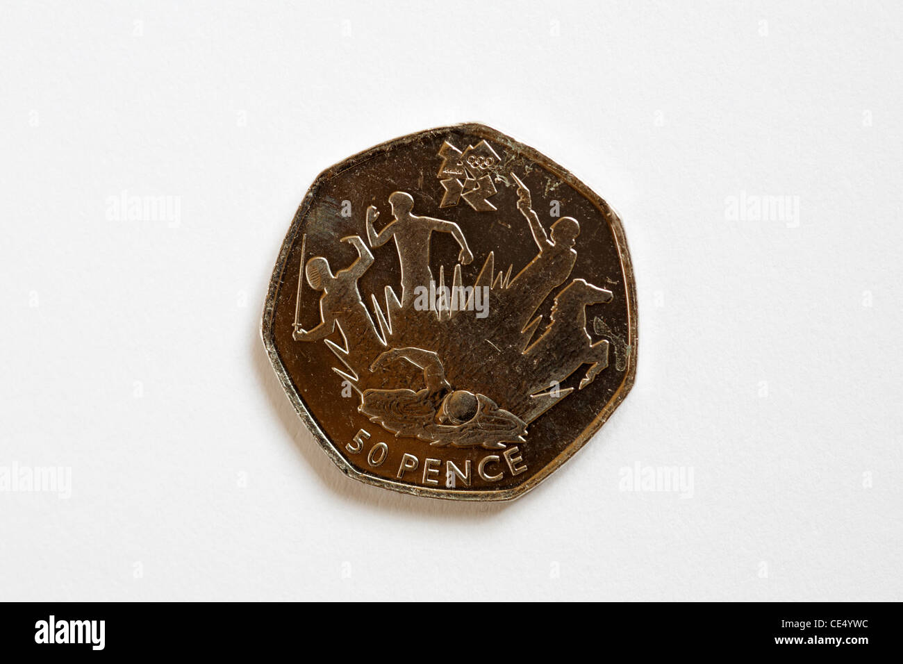 50p coin fifty pence coin with Olympics sports design and logo isolated ...