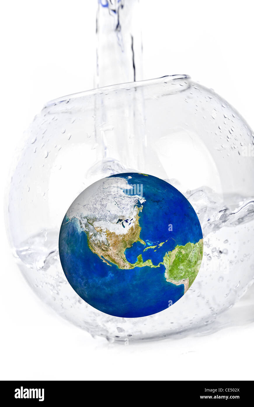 earth in water dropped isolated on a white. inundation concept Stock ...