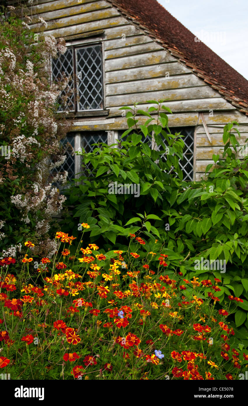 A part of an old wooden outbuilding in a cottage garden Stock Photo - Alamy