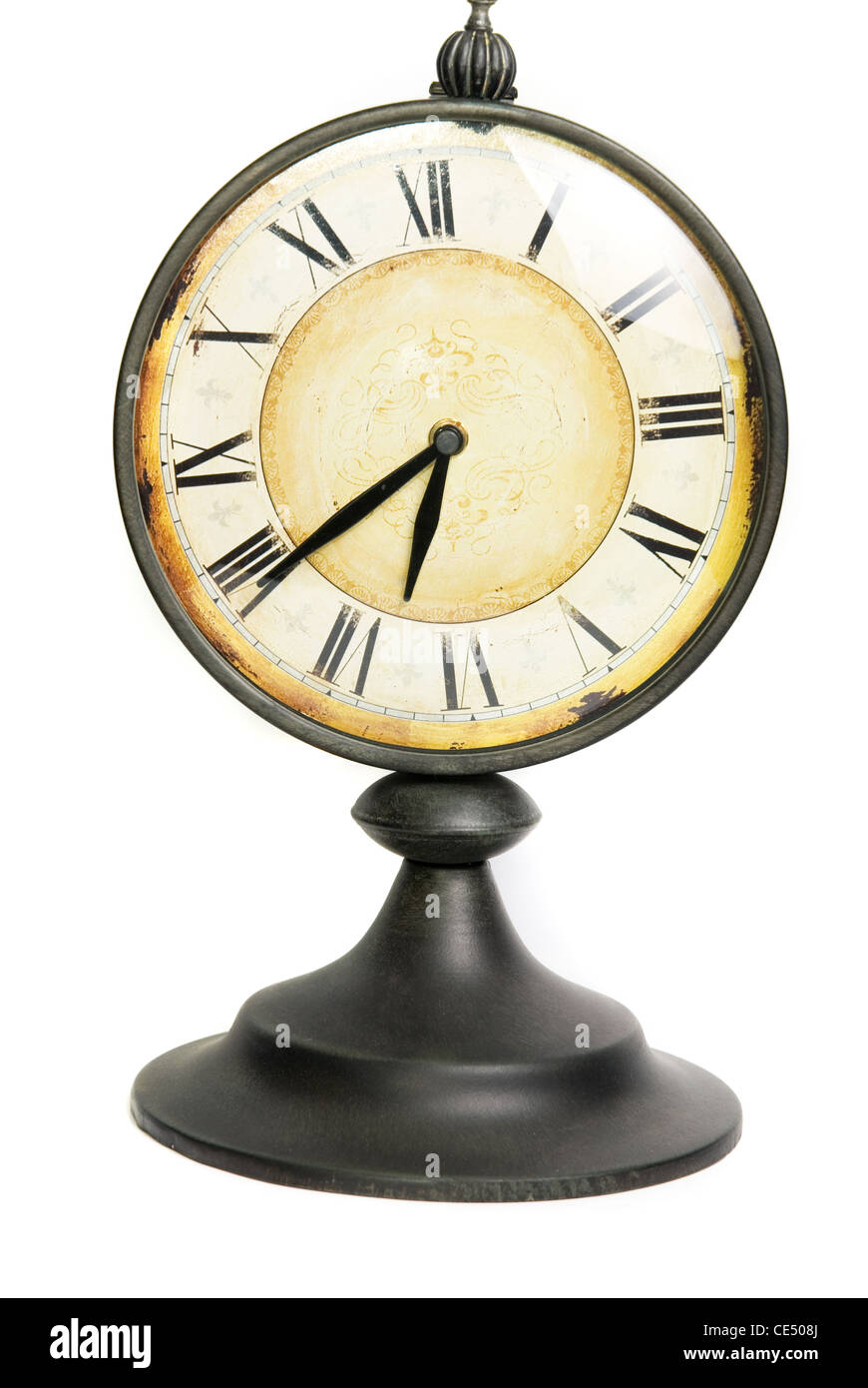 An old vintage clock isolated on a white background Stock Photo - Alamy
