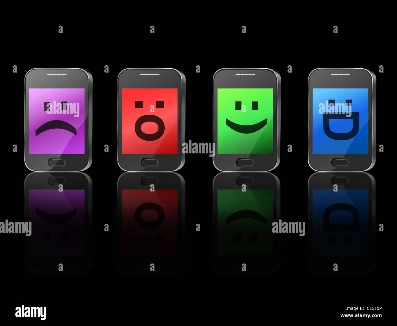 Illustration depicting four illuminated communication devices with ...