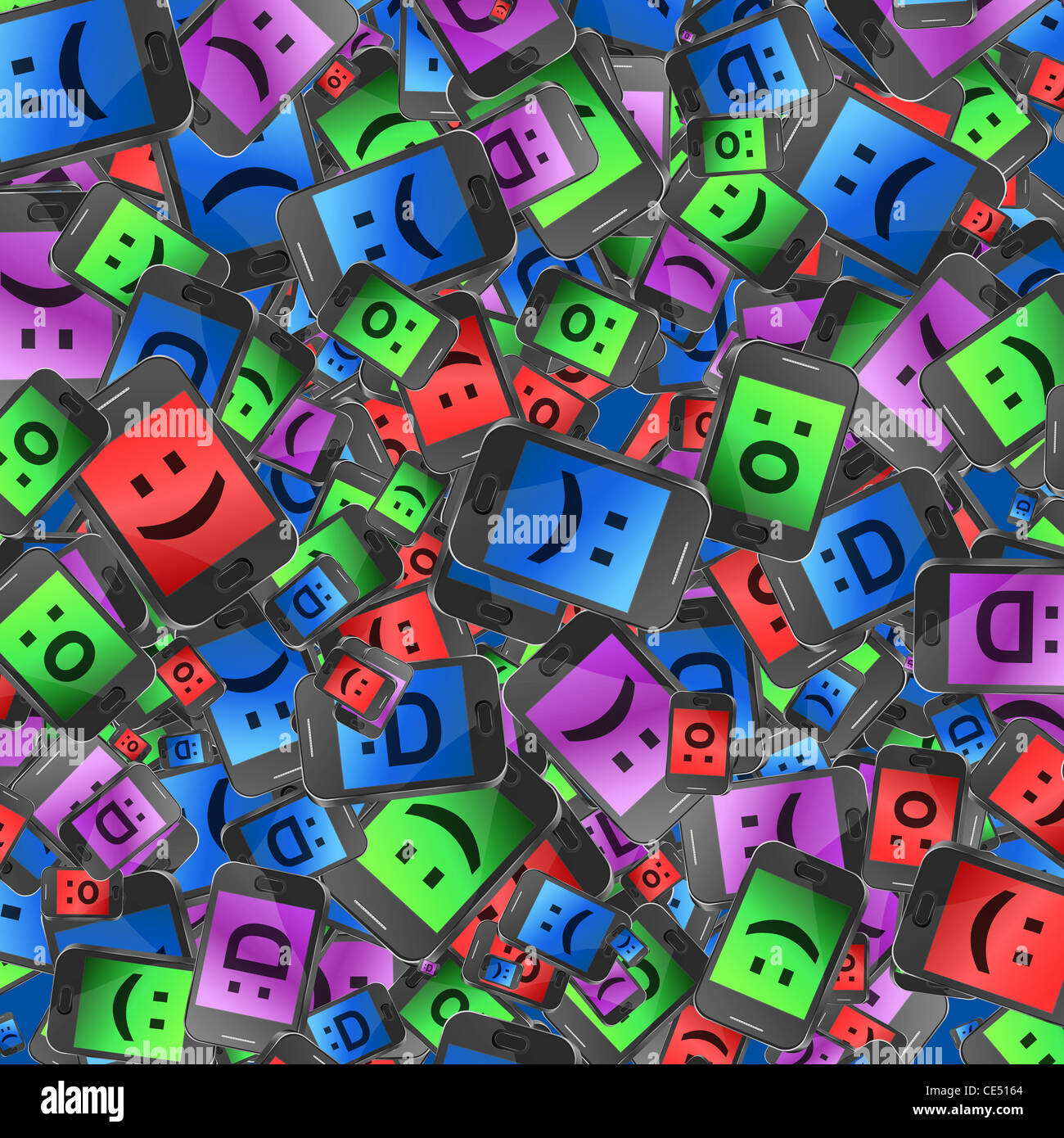 Illustration depicting many illuminated communication devices with a ...