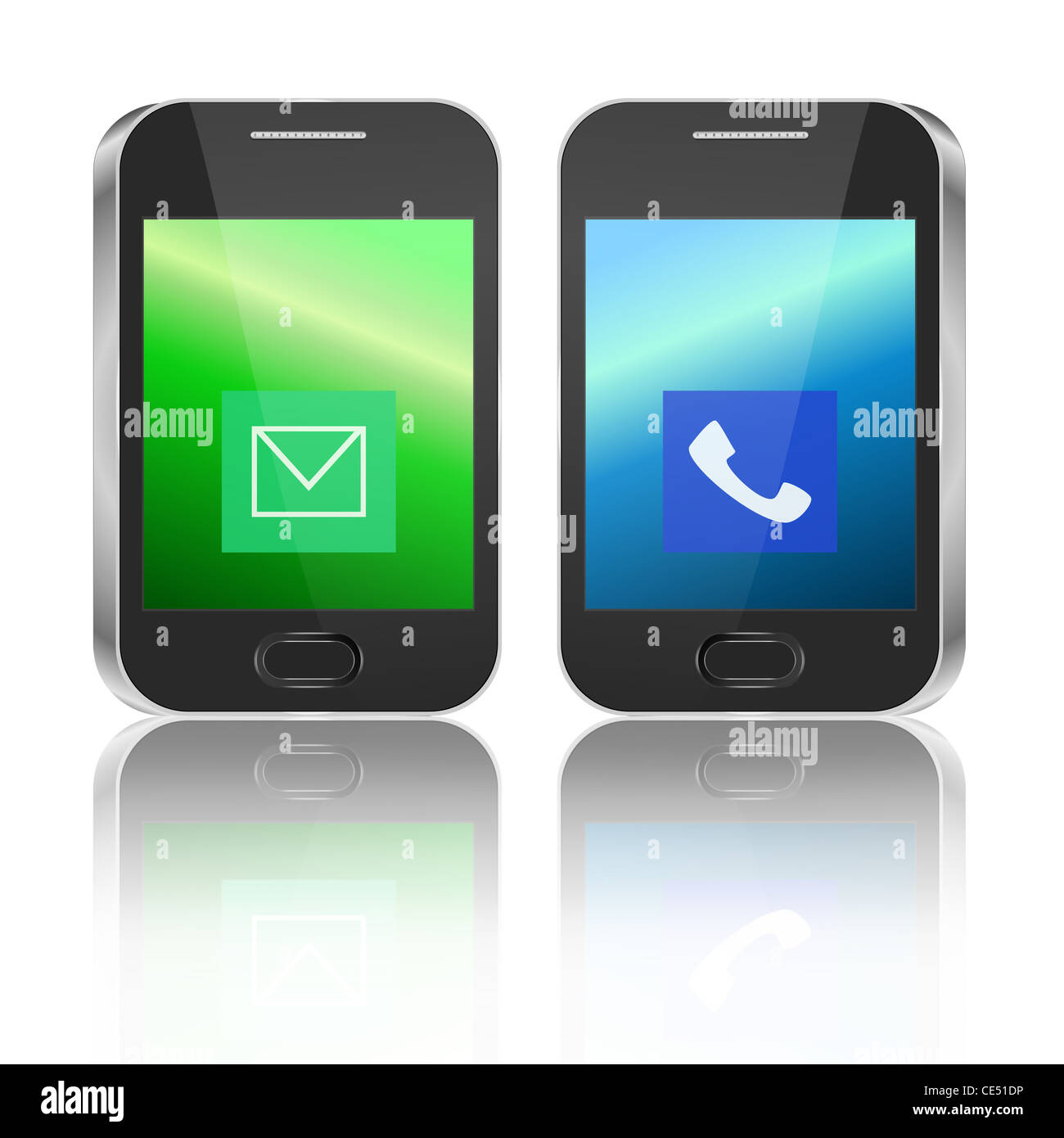 Illustration depicting two illuminated communication devices arranged ...