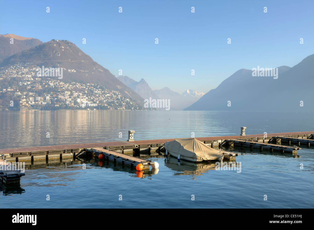 The mountain of Lugano, Monte Bre, the Lago di Lugano in Ticino ...