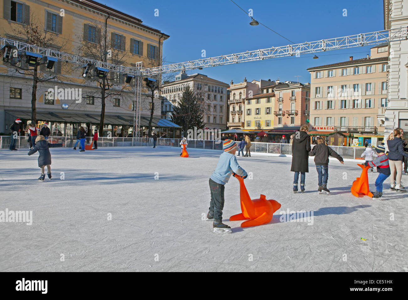 Skating rink in Lugano, Ticino, Switzerland during Christmas time Stock ...
