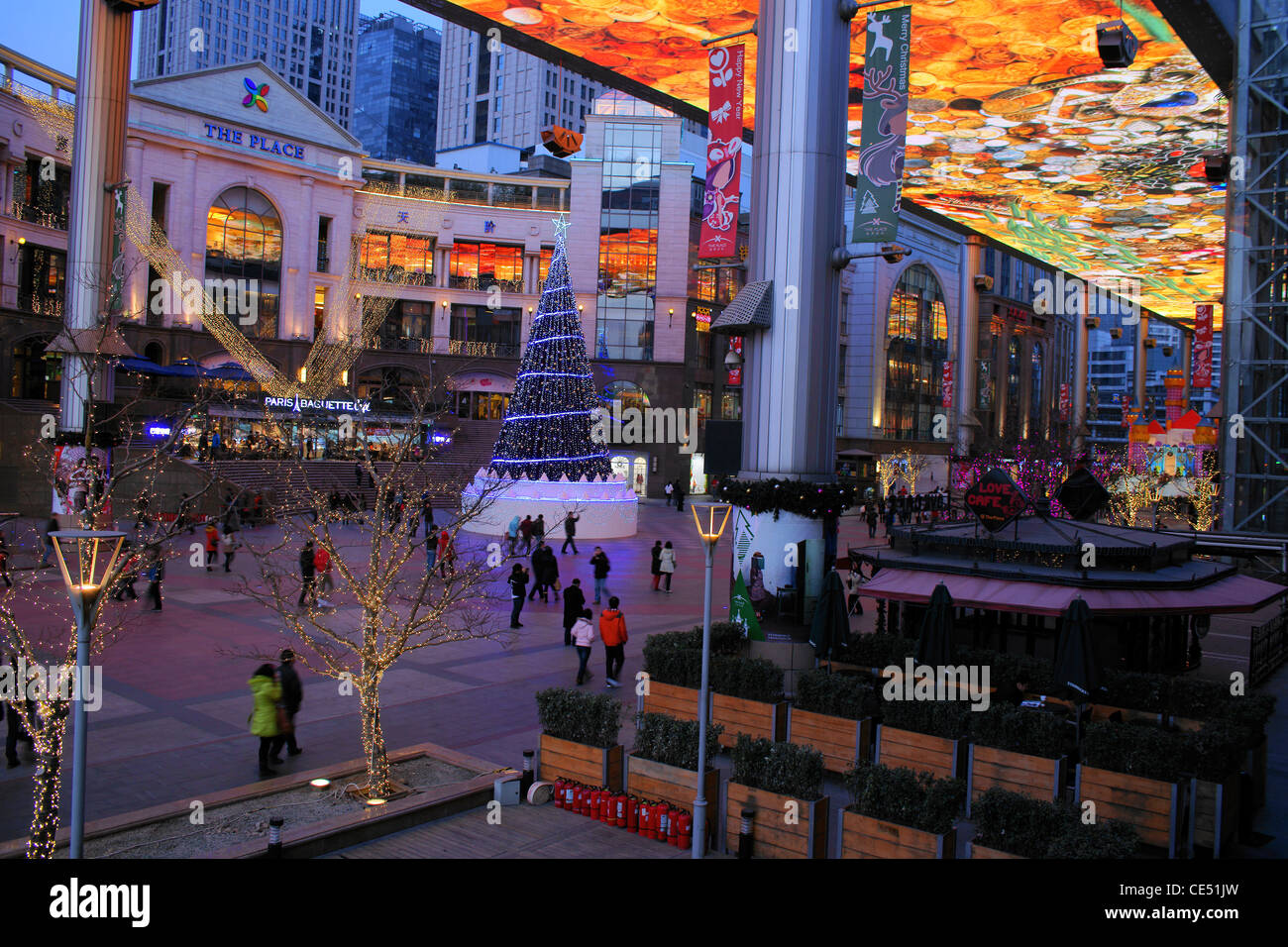 Evening lights at The Place mall in Beijing during holiday season Stock ...