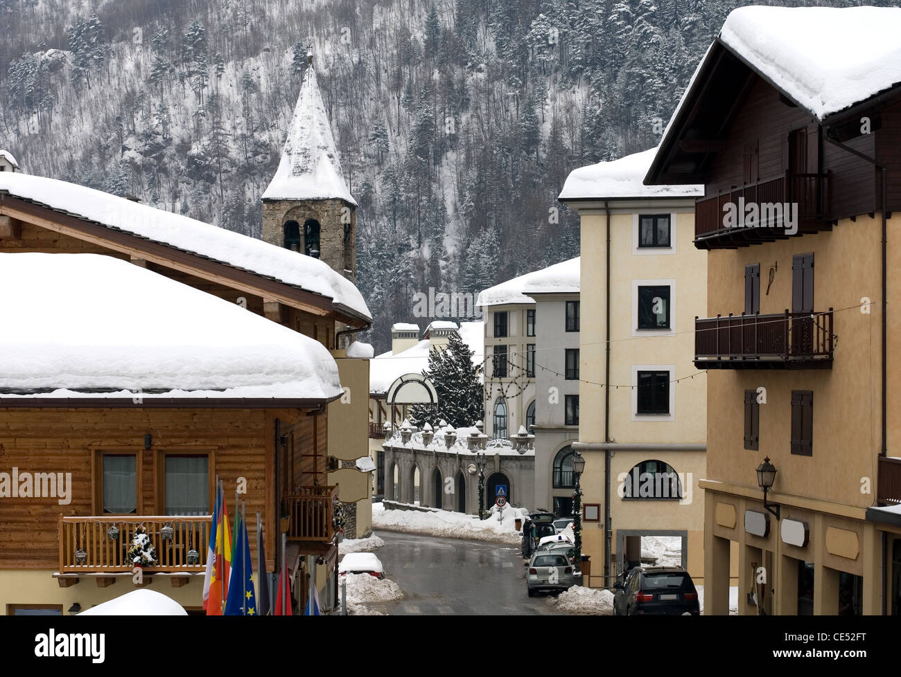 A Winter scene in a village near Mt Blanc in Italy Stock Photo - Alamy