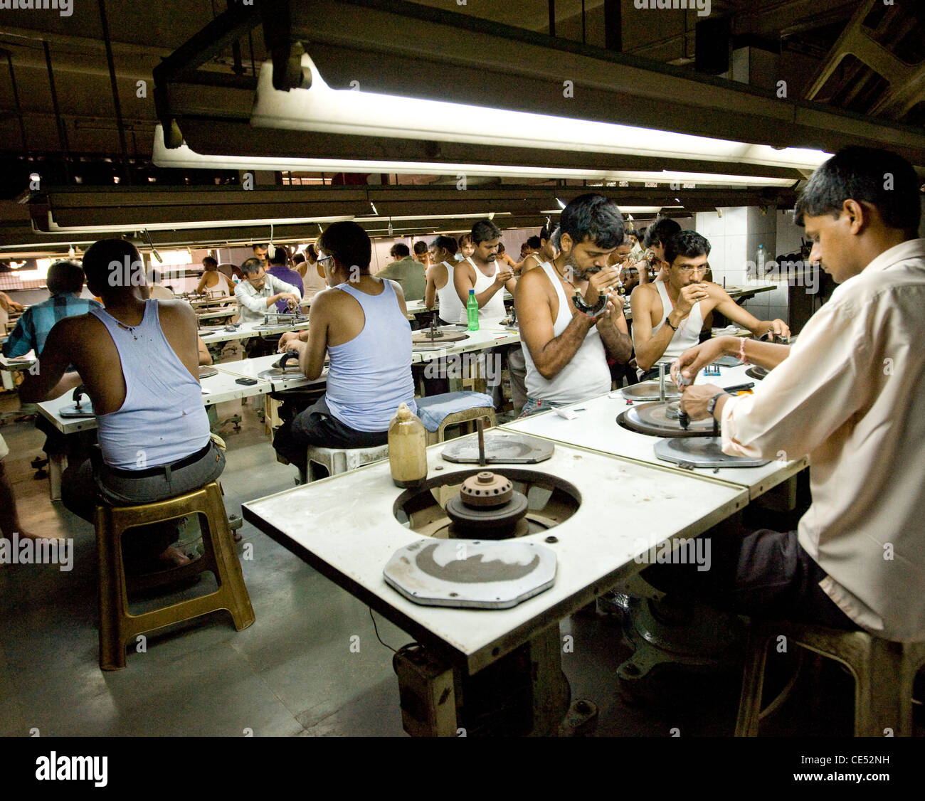 Diamond polishing . Table area and workers where the table [top] , the ...