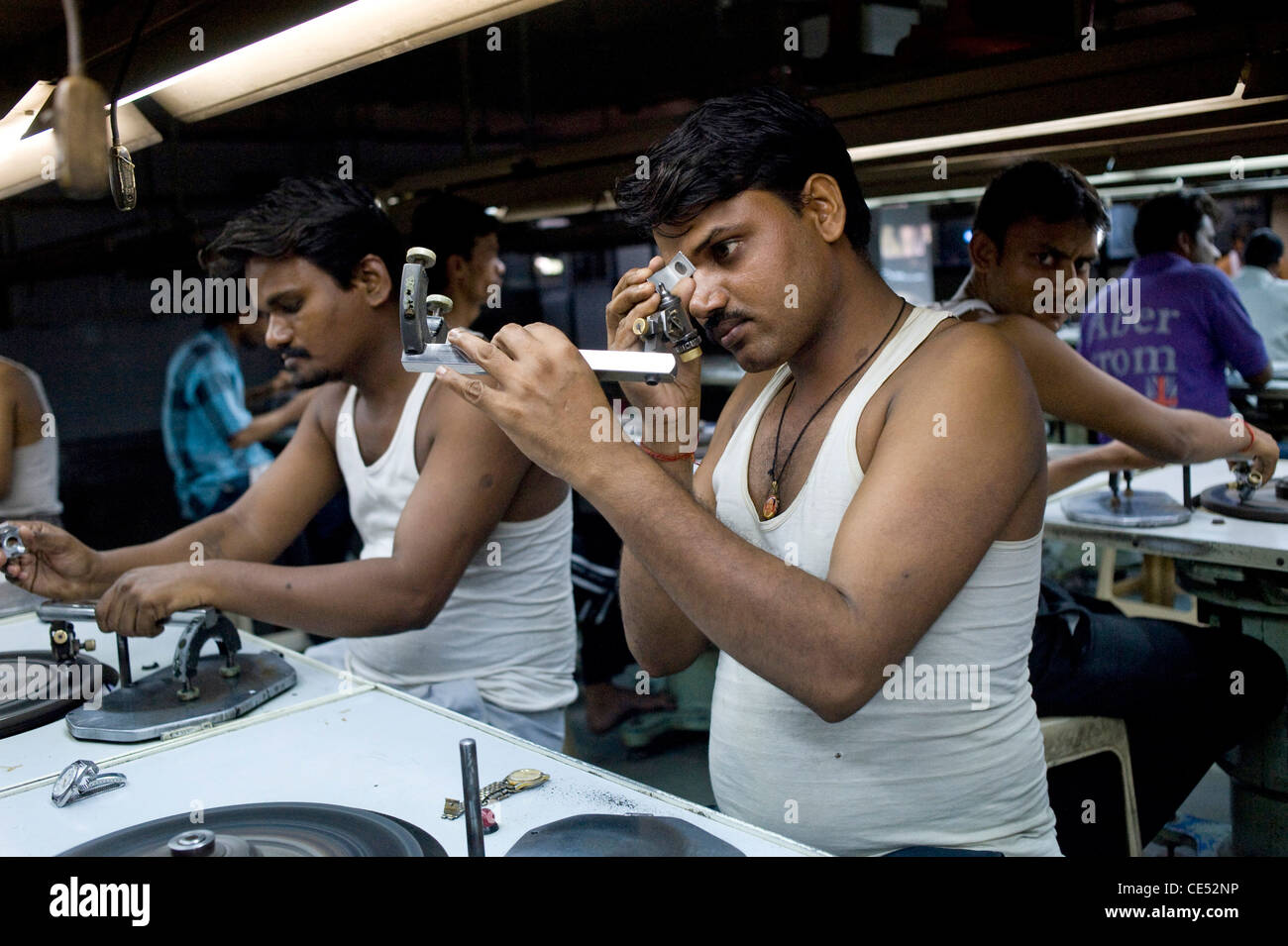 Diamond polishing . Table area and workers where the table [top] , the ...