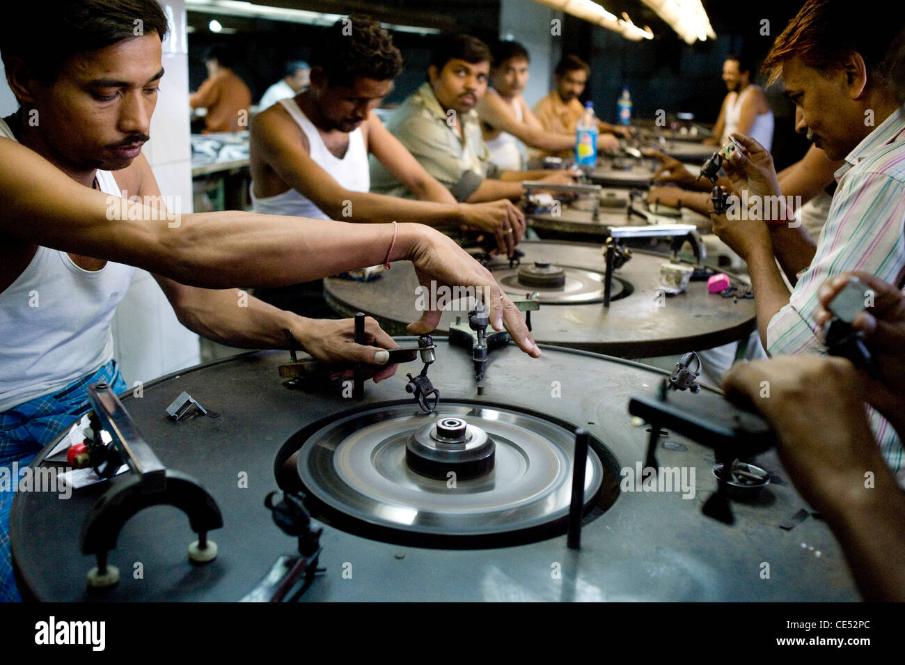 Diamond polishing . Table area and workers where the table [top] , the ...