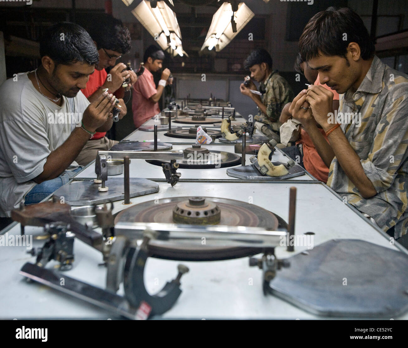 Diamond polishing . Table area and workers where the table [top] , the ...