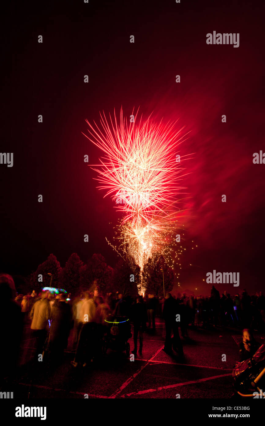 Fireworks on bonfire night, Long Stratton, Norfolk, England Stock Photo ...