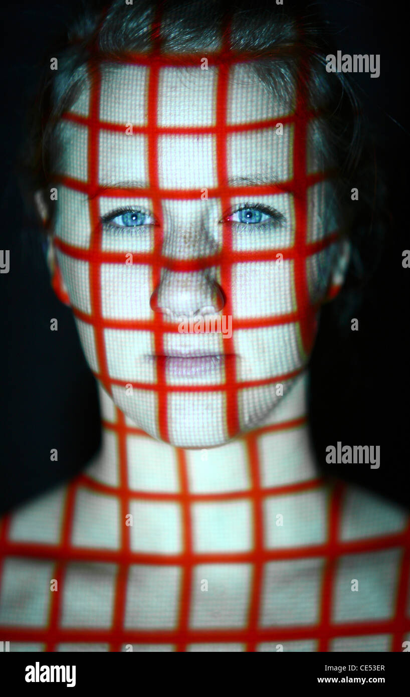 Biometric, symbol photo. Automatic face detection, by a laser scanner ...