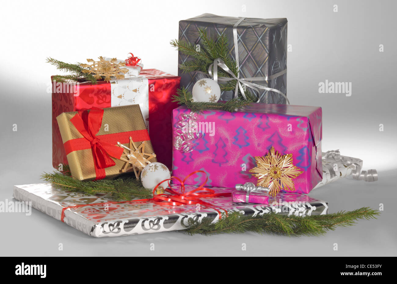 some gifts in light back Stock Photo - Alamy