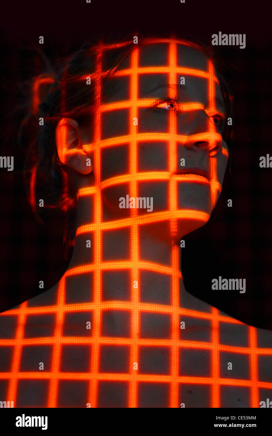 Biometric, symbol photo. Automatic face detection, by a laser scanner ...