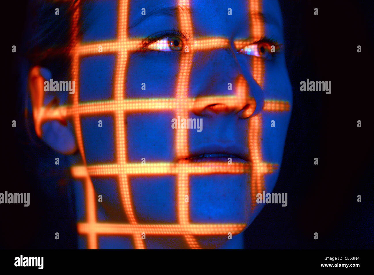 Biometric, symbol photo. Automatic face detection, by a laser scanner ...