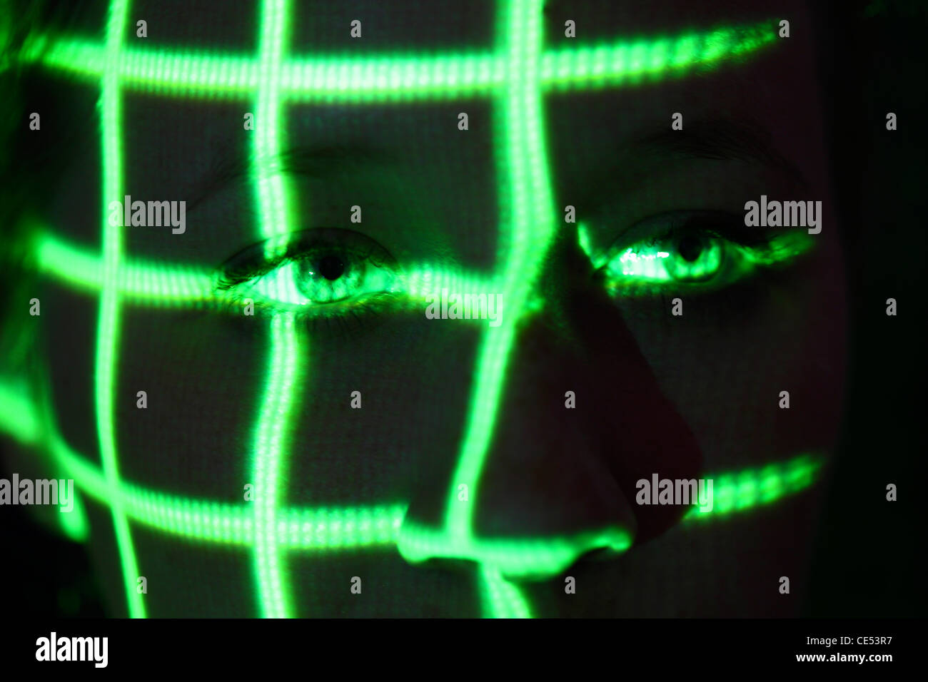 Biometric, symbol photo. Automatic face detection, by a laser scanner ...