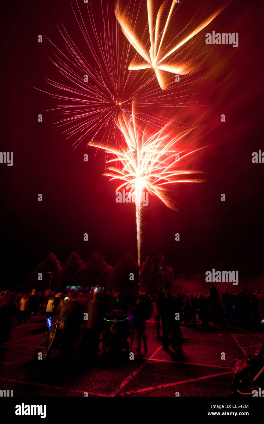 Fireworks on bonfire night, Long Stratton, Norfolk, England Stock Photo ...