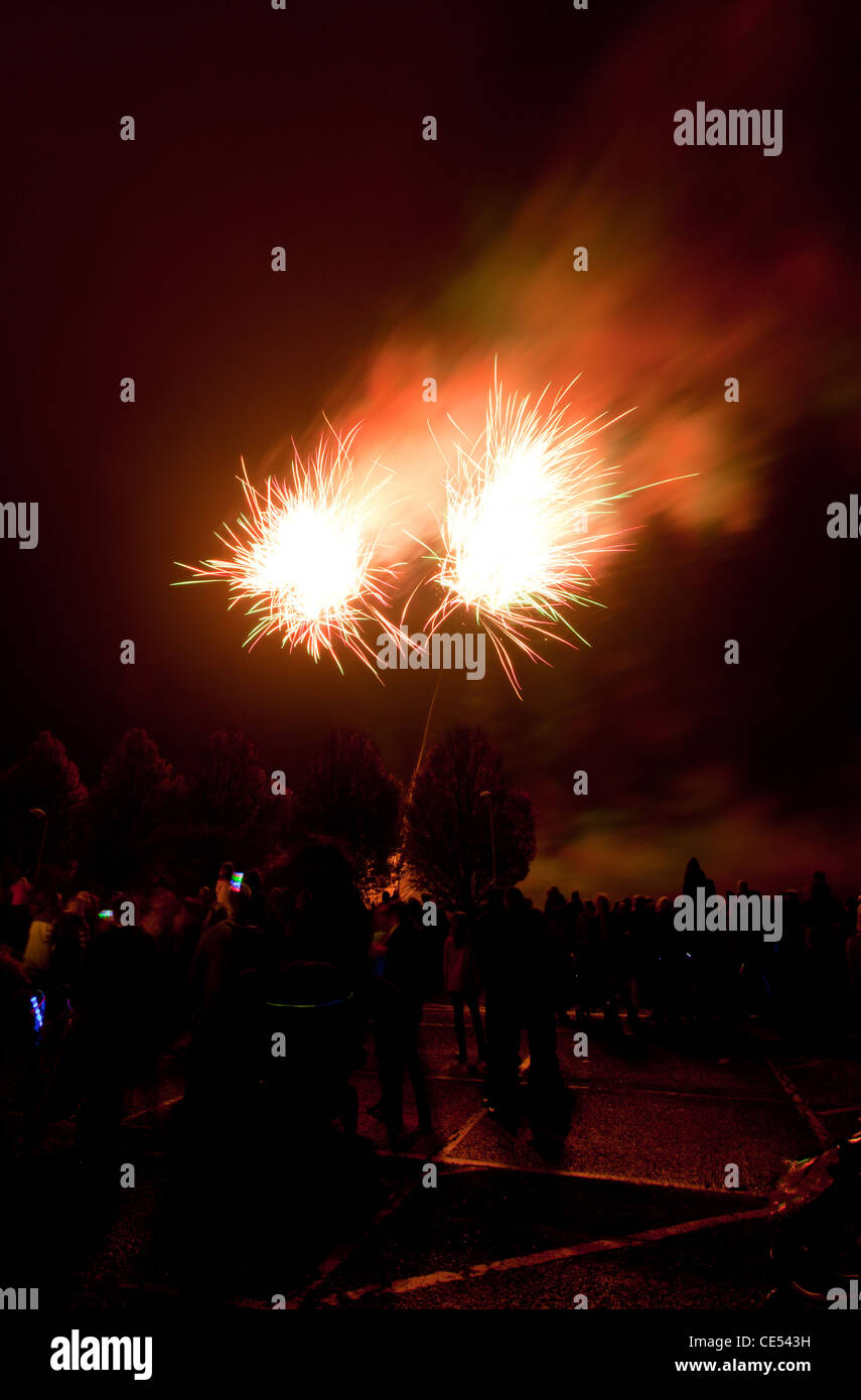 Fireworks on bonfire night, Long Stratton, Norfolk, England Stock Photo ...